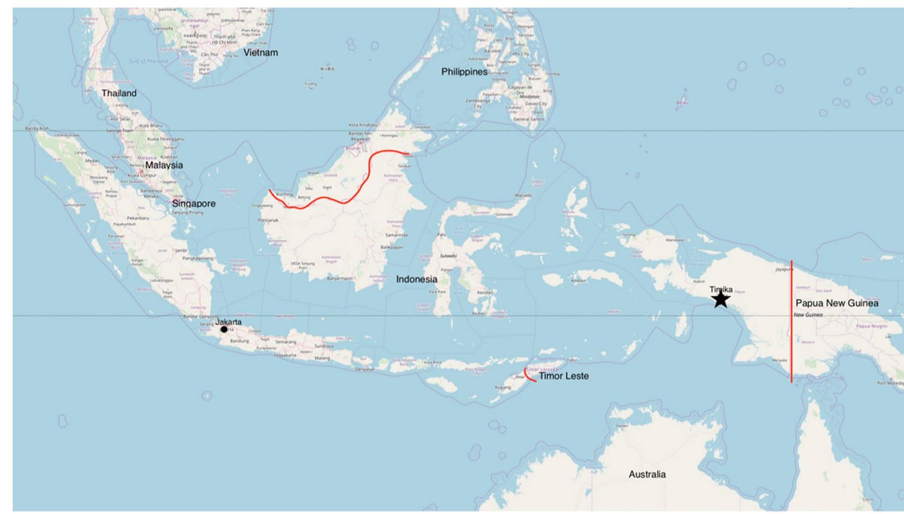 Map indicating the location of timika (marked with a star).