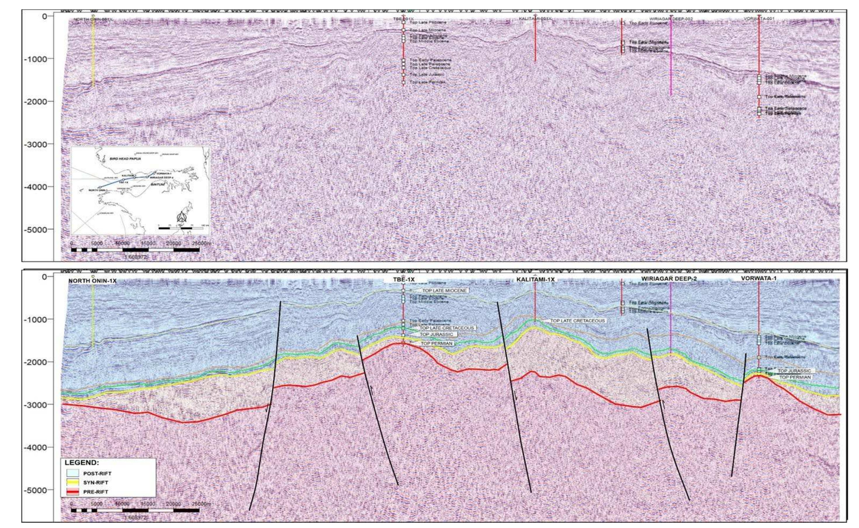 Seismic cross section across sekak ridge.
