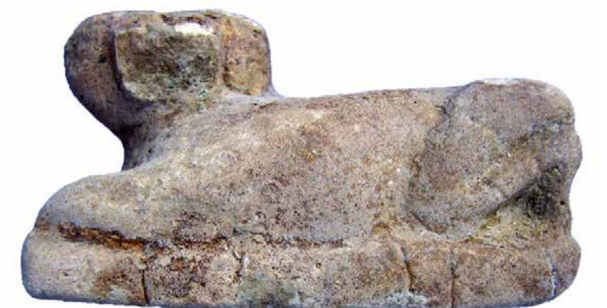 4: faience baboon, lying in the prone position, from deposit