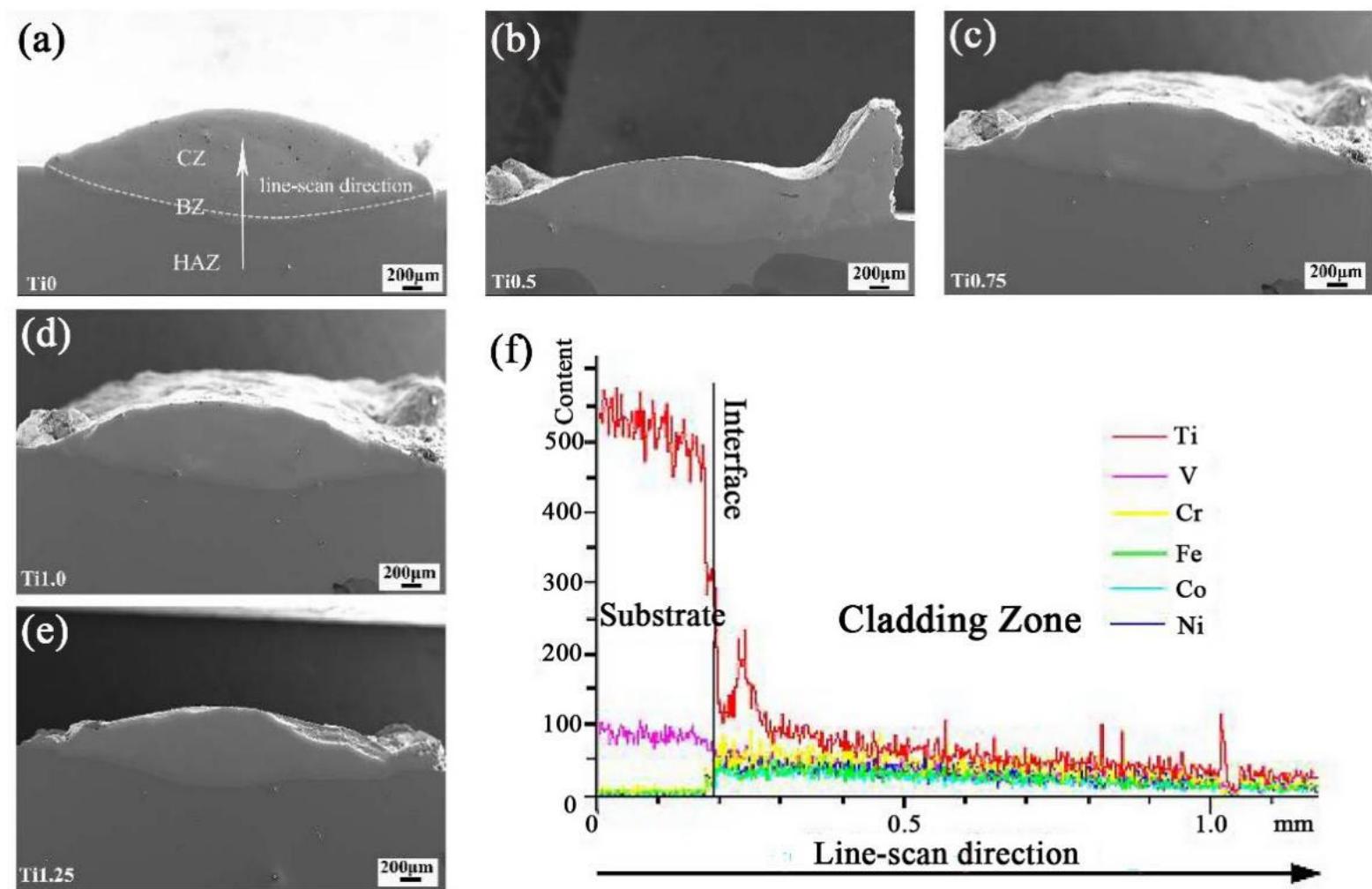 Sem images of the cross-section and line-scan result of the