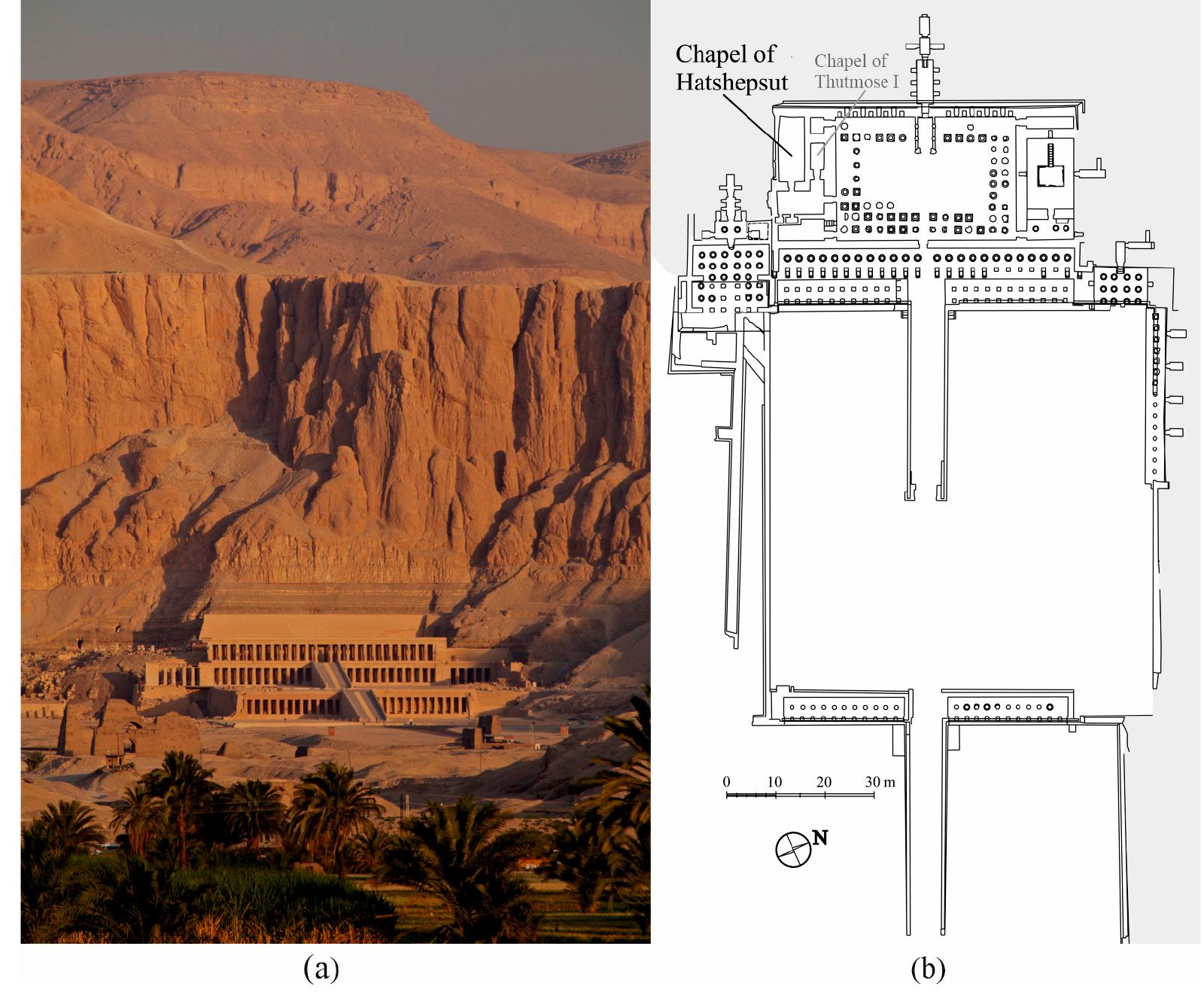 The temple of hatshepsut at deir el-bahari: (a) general view