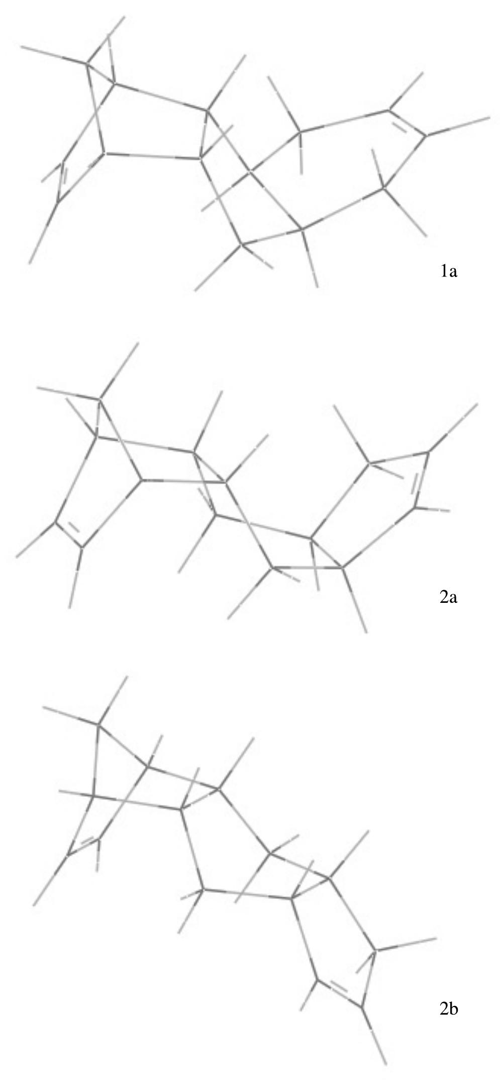 The spatial structures of isomers 1a, 2a and 2b, optimised