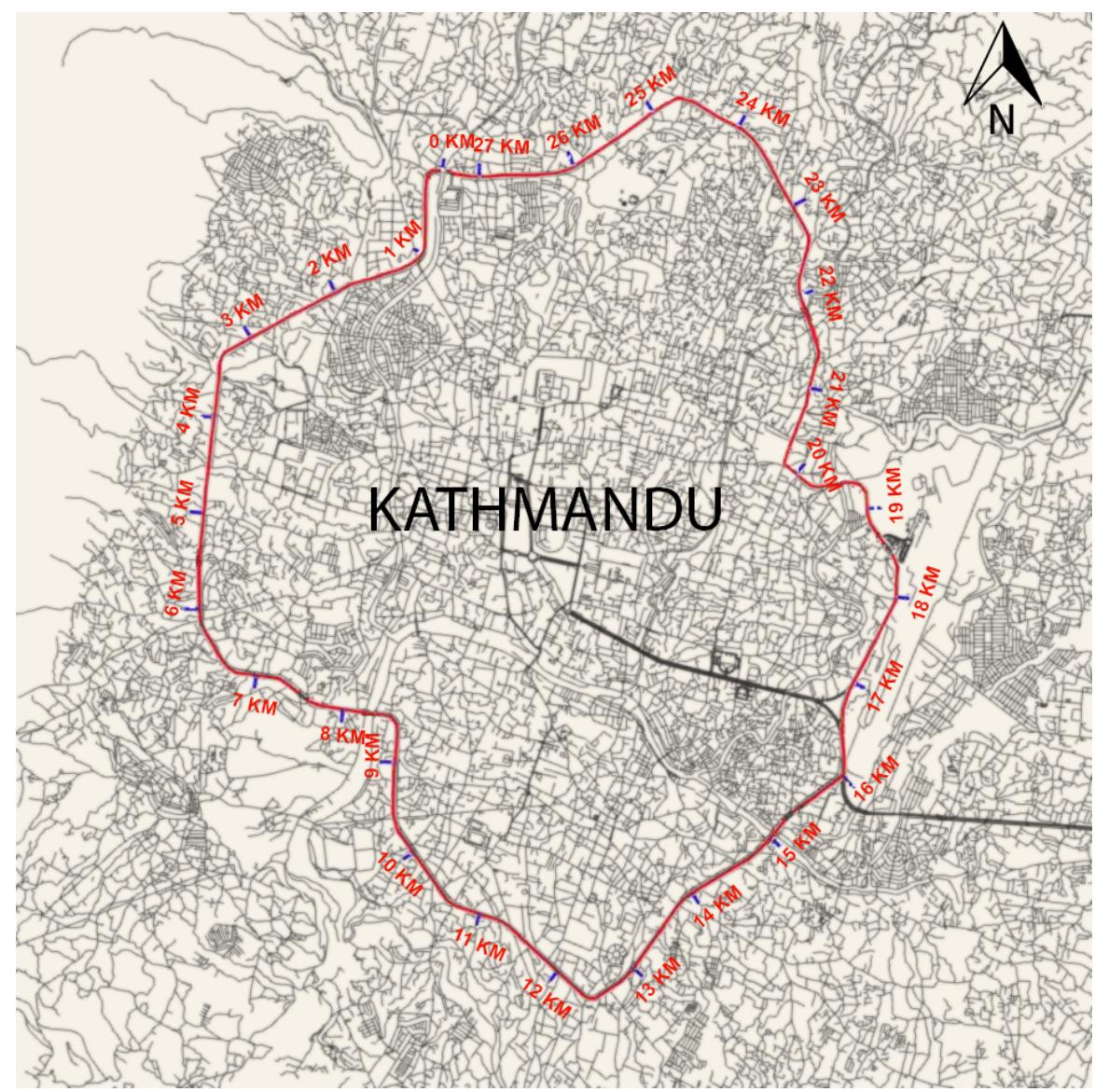 Map of ring road: the circumference of the ring road route