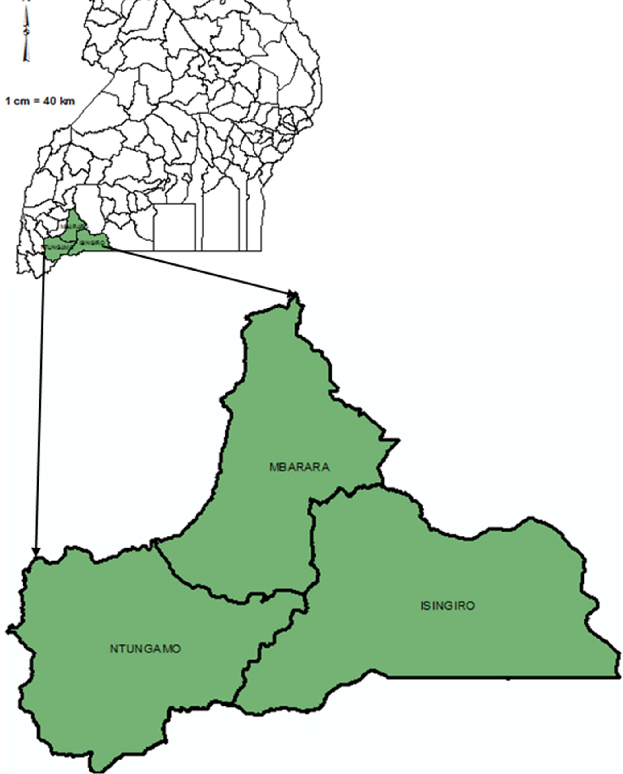 Map of uganda showing location of study area: districts of