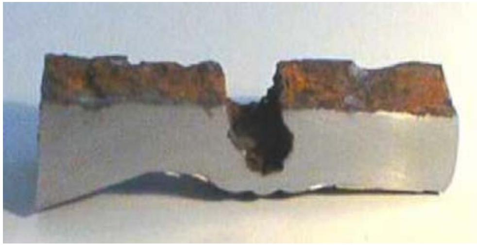 An example of severe preferential weld corrosion in a carbor