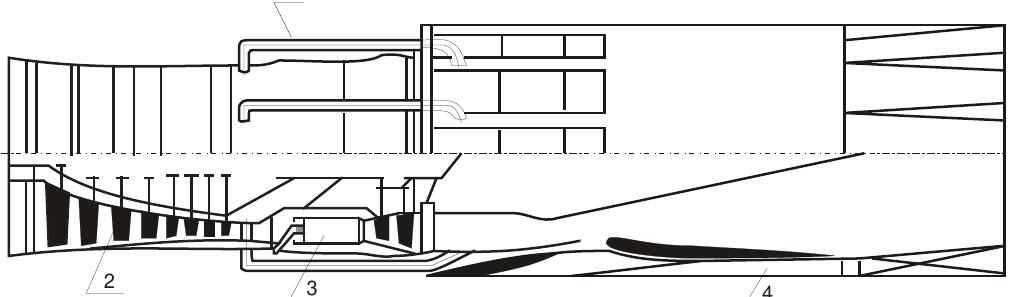 1. cross-section diagram of the turbine jet engine of