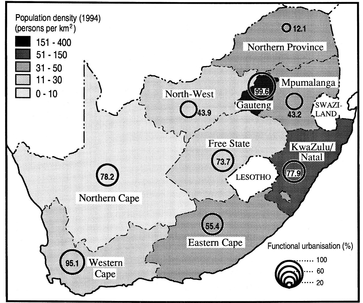 Population density! and functional urbanisation*. source: