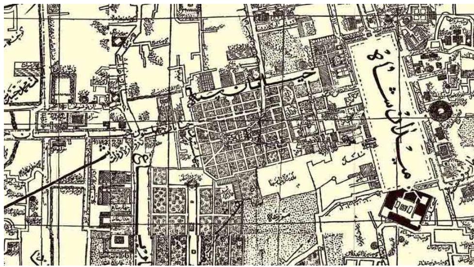 An old map of isfahan and the role of gardens and landscape