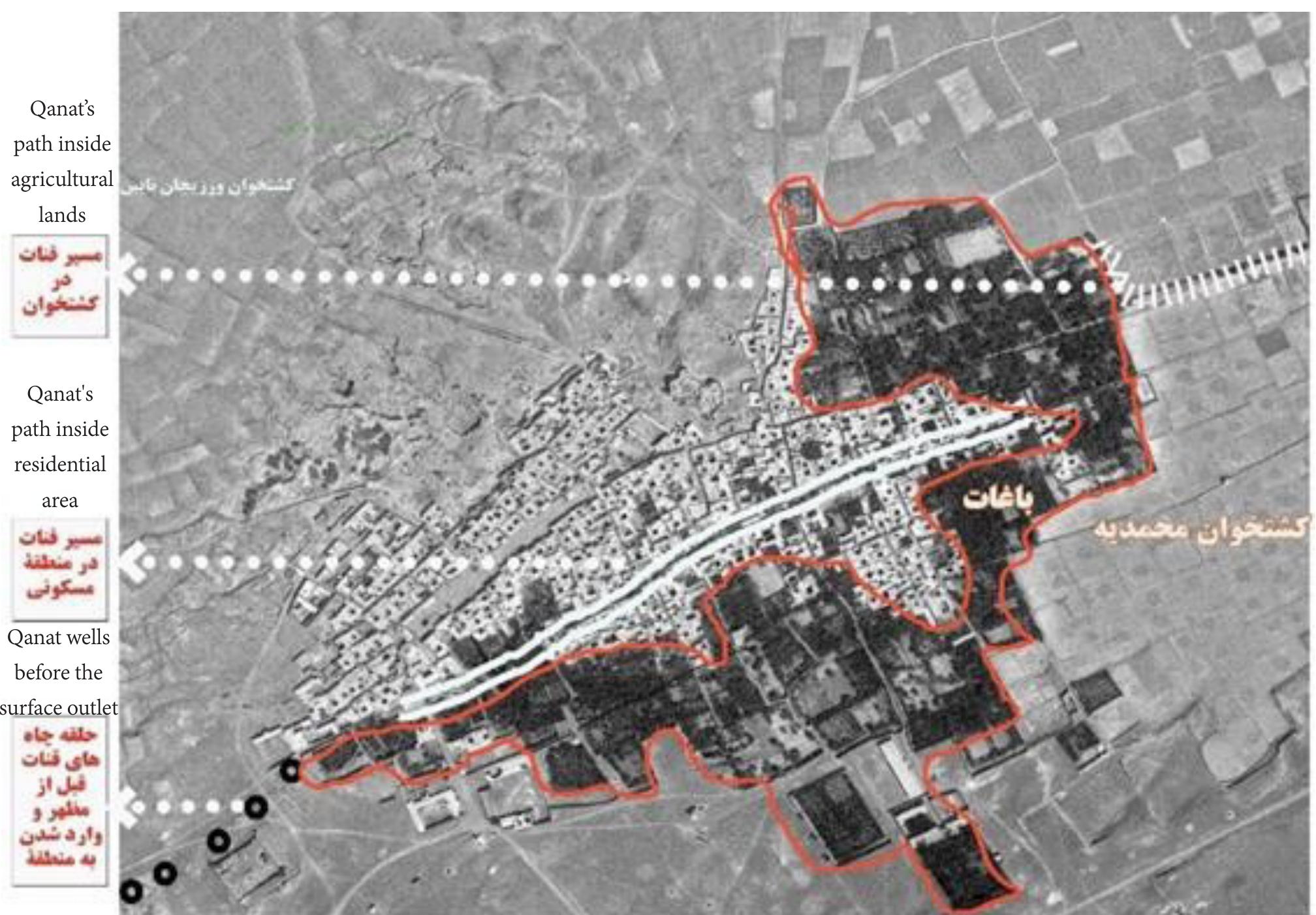 The map of a qanat as the green infrastructure in the
