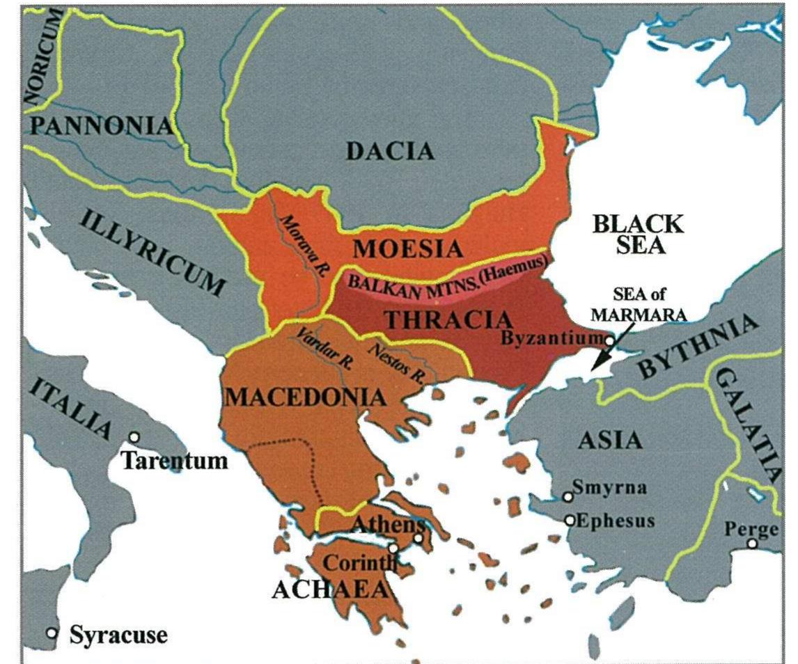 Map of thrace and adjacent provinces in the graeco-roman