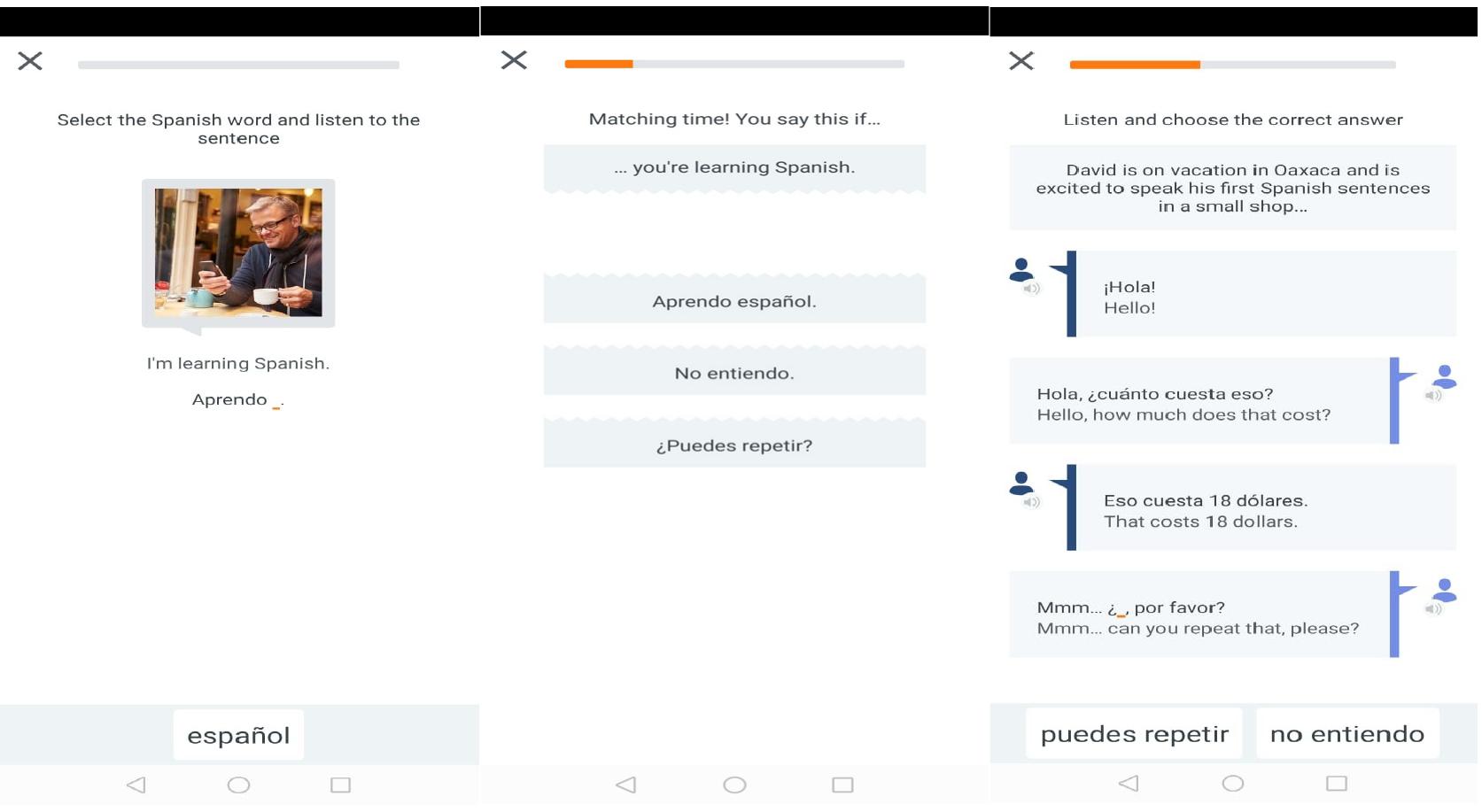 Babbel’s screenshots: types of exercises