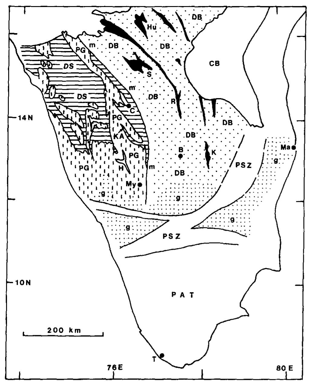 Simplified geological map of the late archaean dharwar