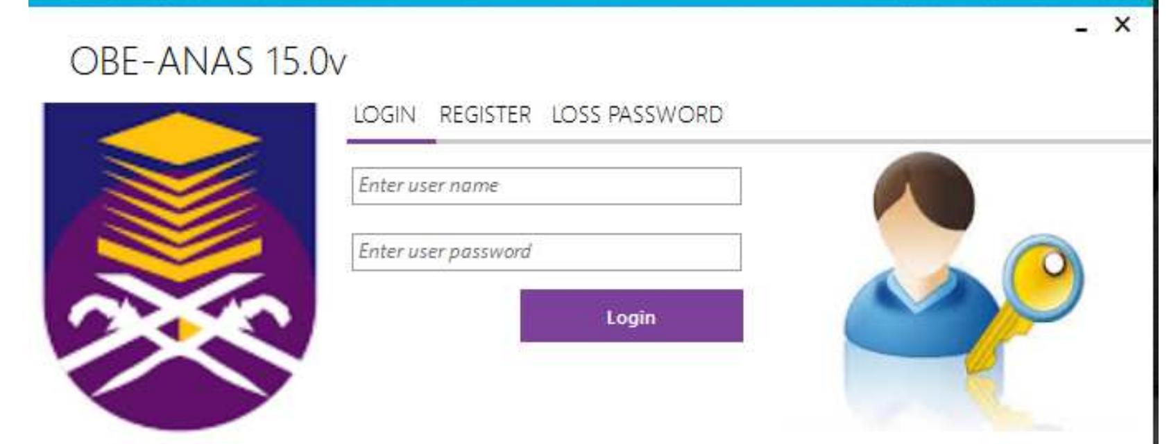The example of gui interface of obe-anas 15.0v system