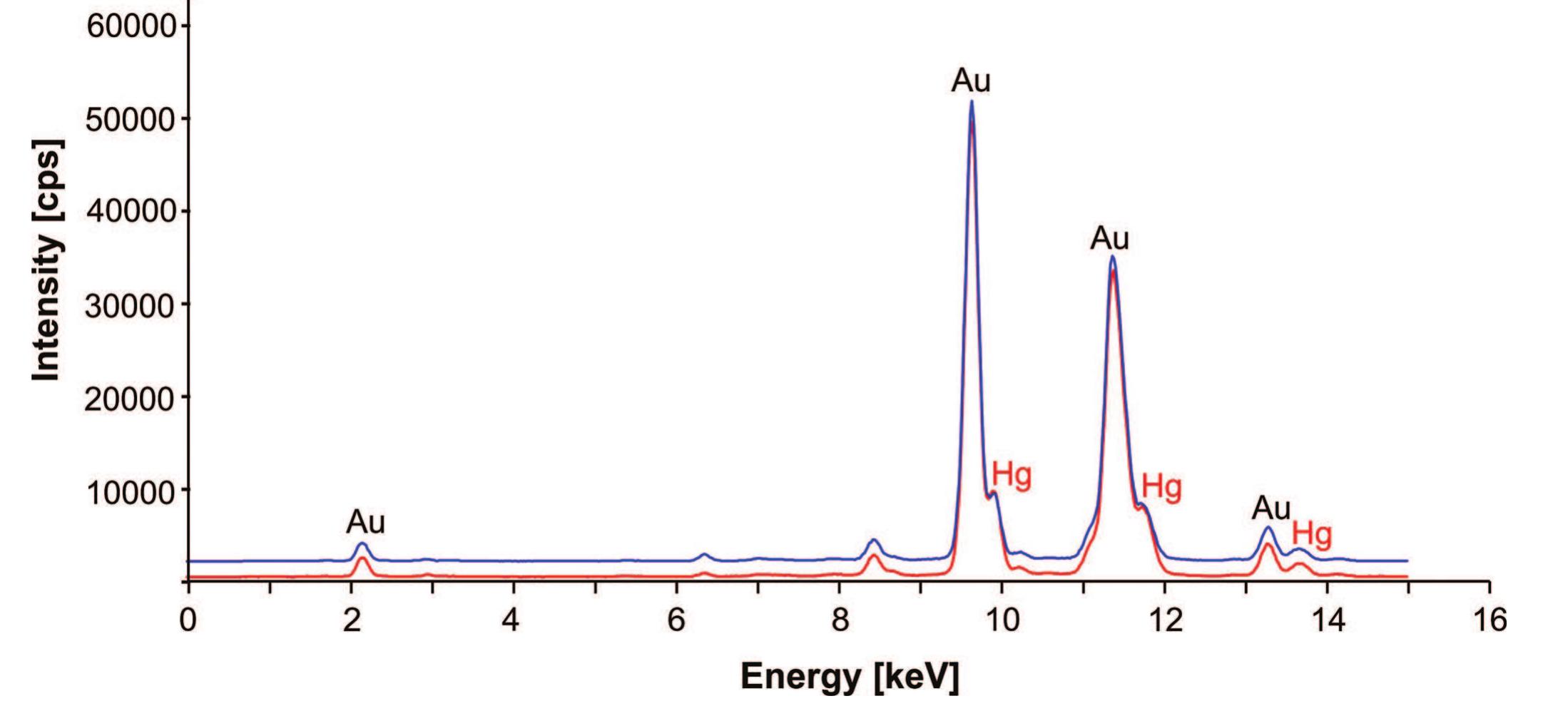 Typical xrf spectra of the gilded areas of the