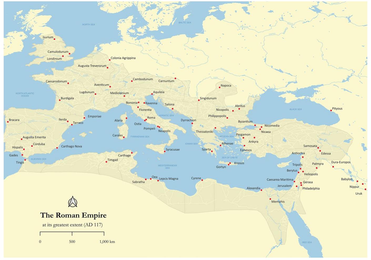 Roman empire at its greatest extent, ad 117 (© katarina