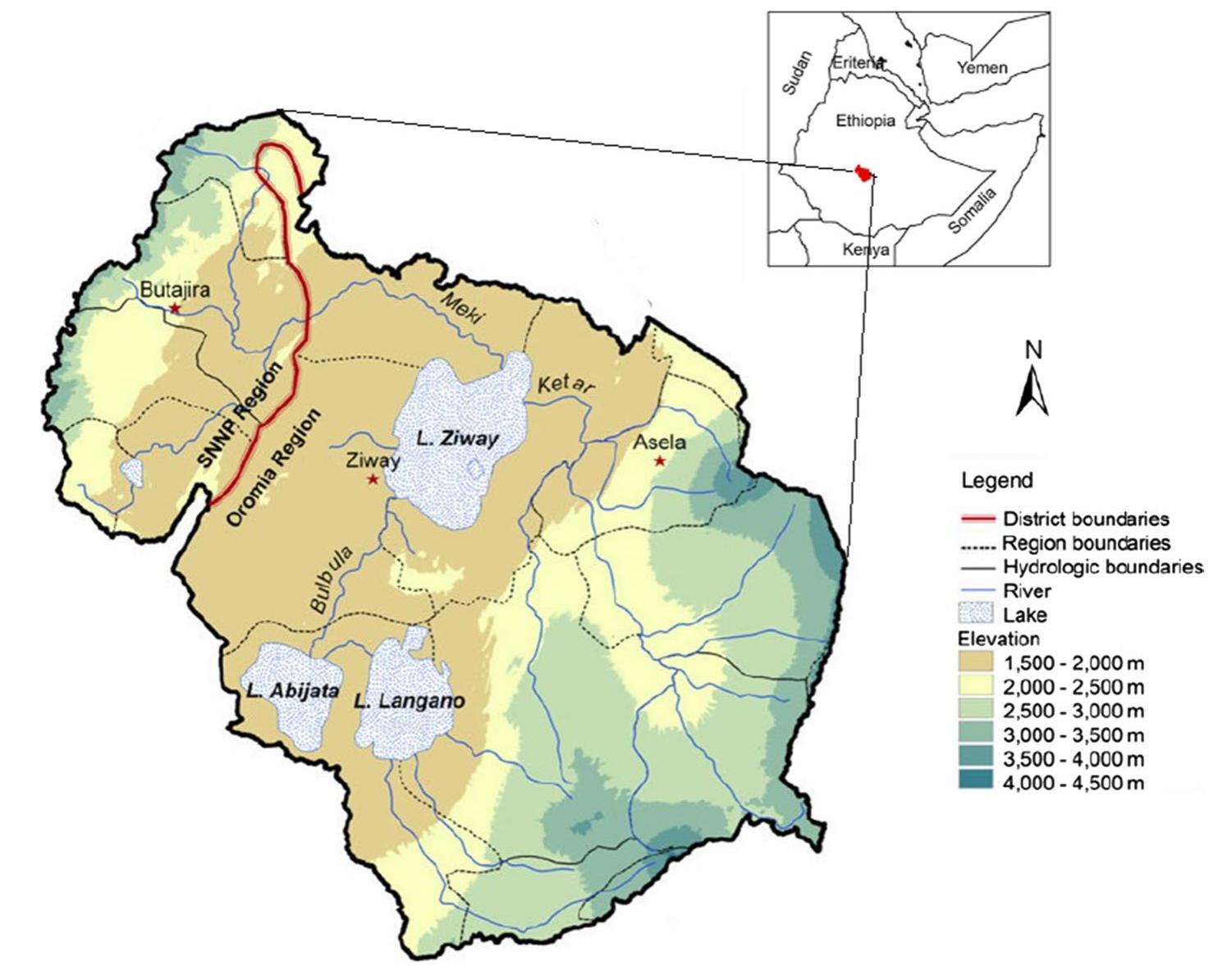 Map of the location and connection of lakes ziway and