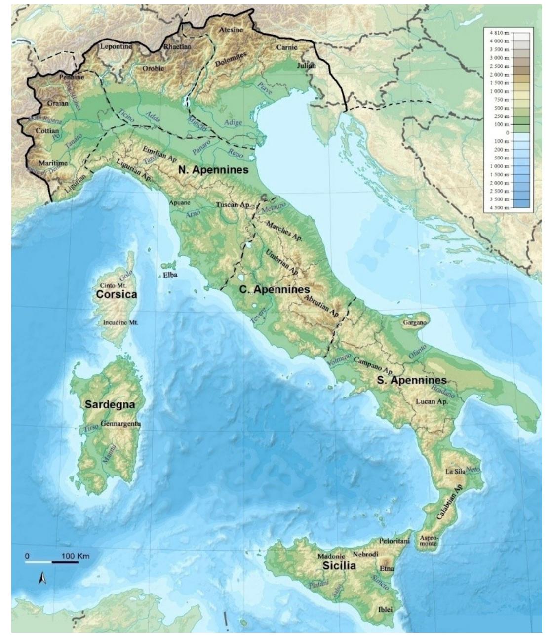 Map 1. schematic map of the study area with the alps and