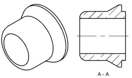 Isometric and cross-section view of vda spigot to work