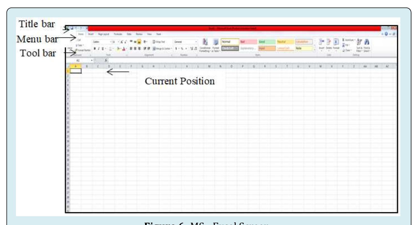 The excel screen: figure 5: ms - excel. spreadsheet software