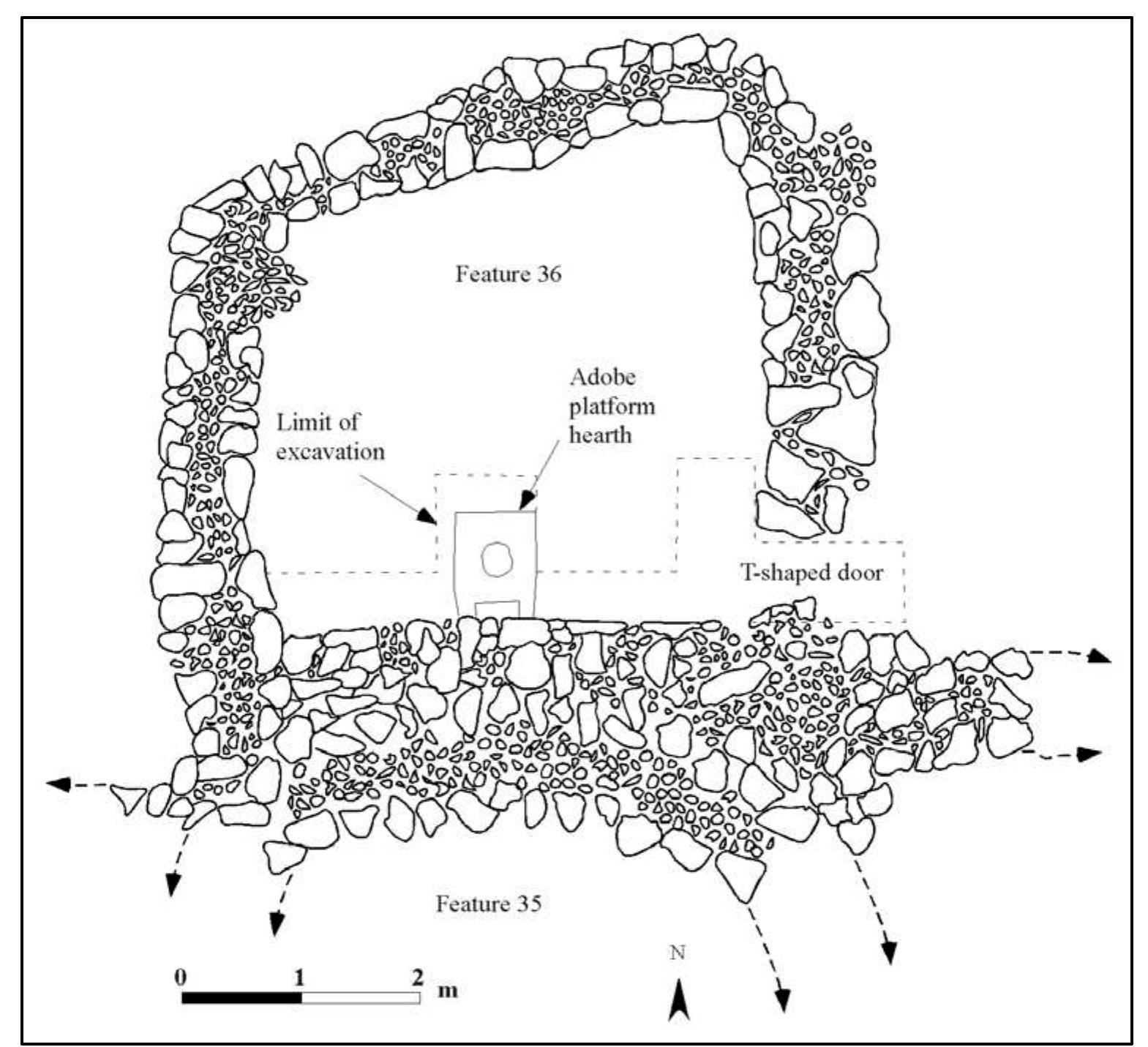 7. a rubble core masonry structure, feature 36, with a