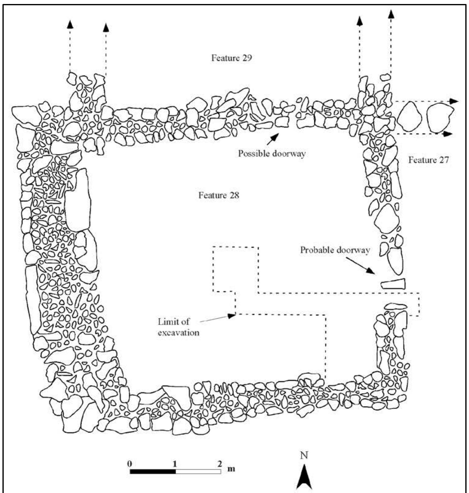 9. a rubble core masonry structure (feature 28) showing the
