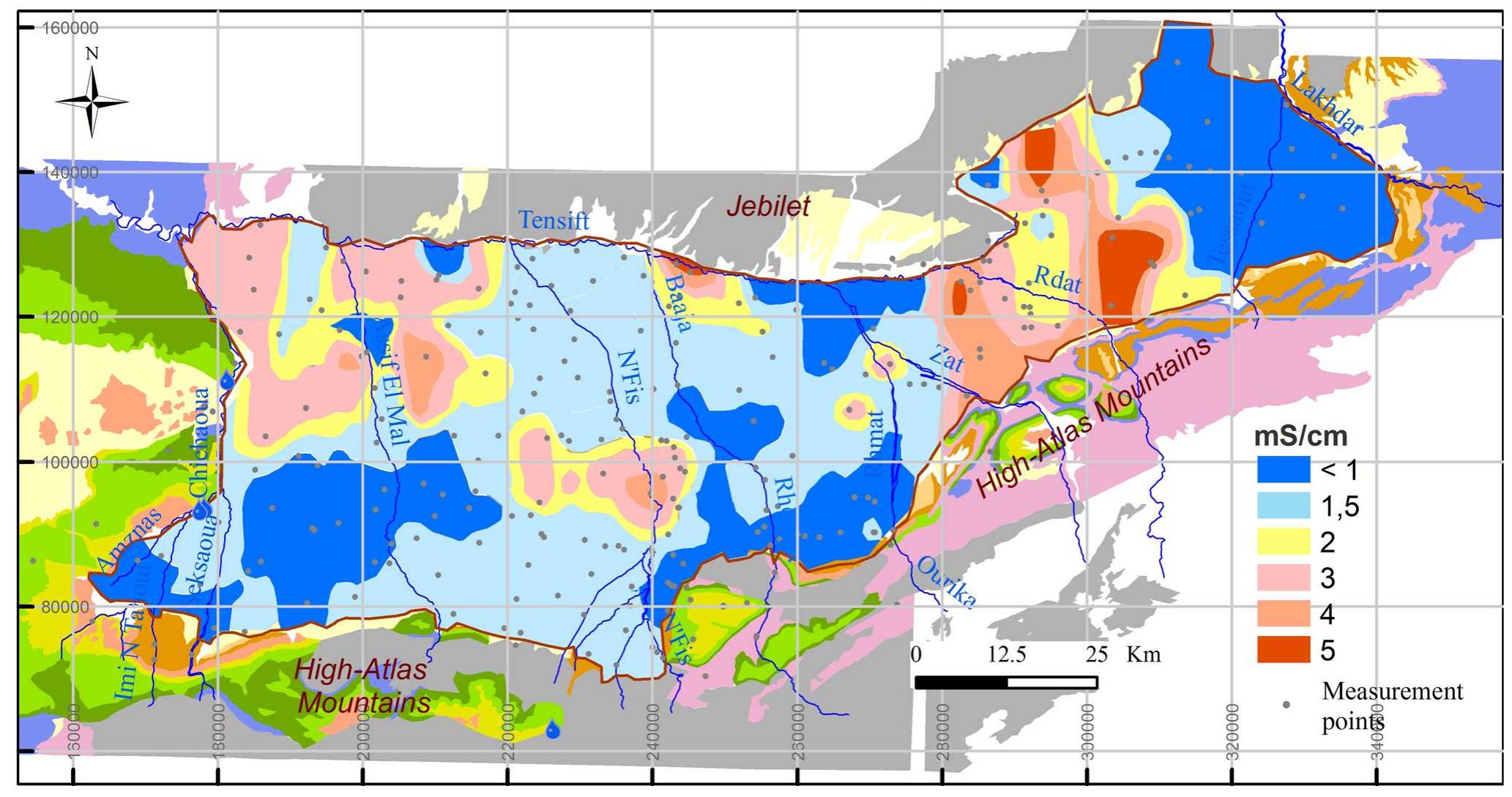 Electrical conductivity map (2011) in ms.cm~'. large part of