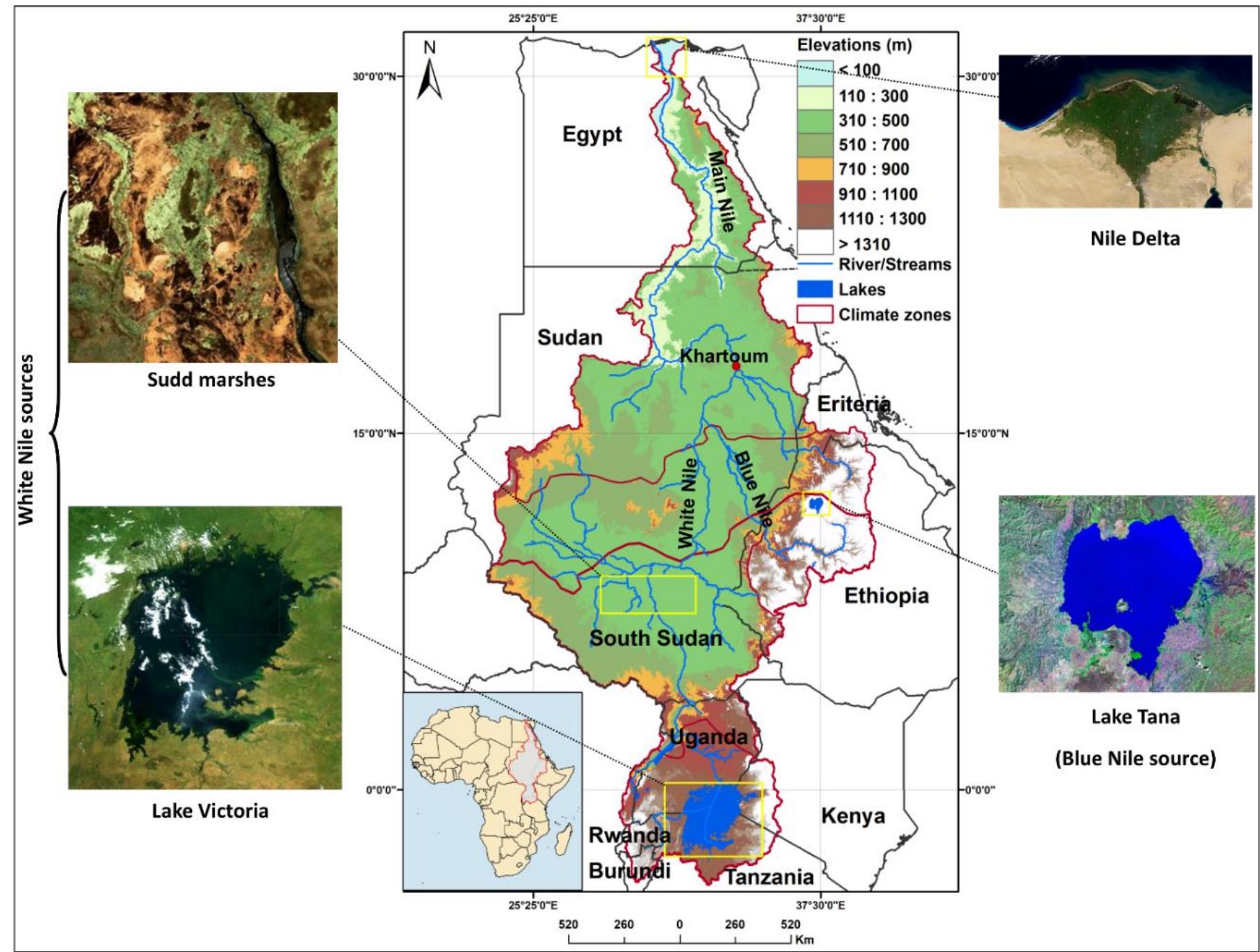 Physiographic map of the nile river basin (nrb), the inset
