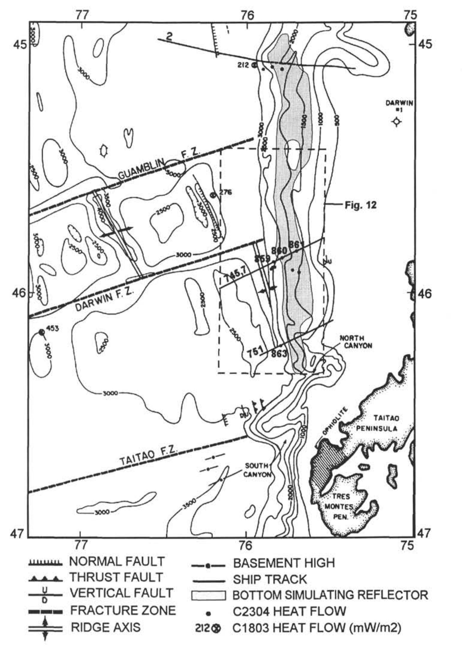 |. a map of the main tectonic elements and bsr distribution