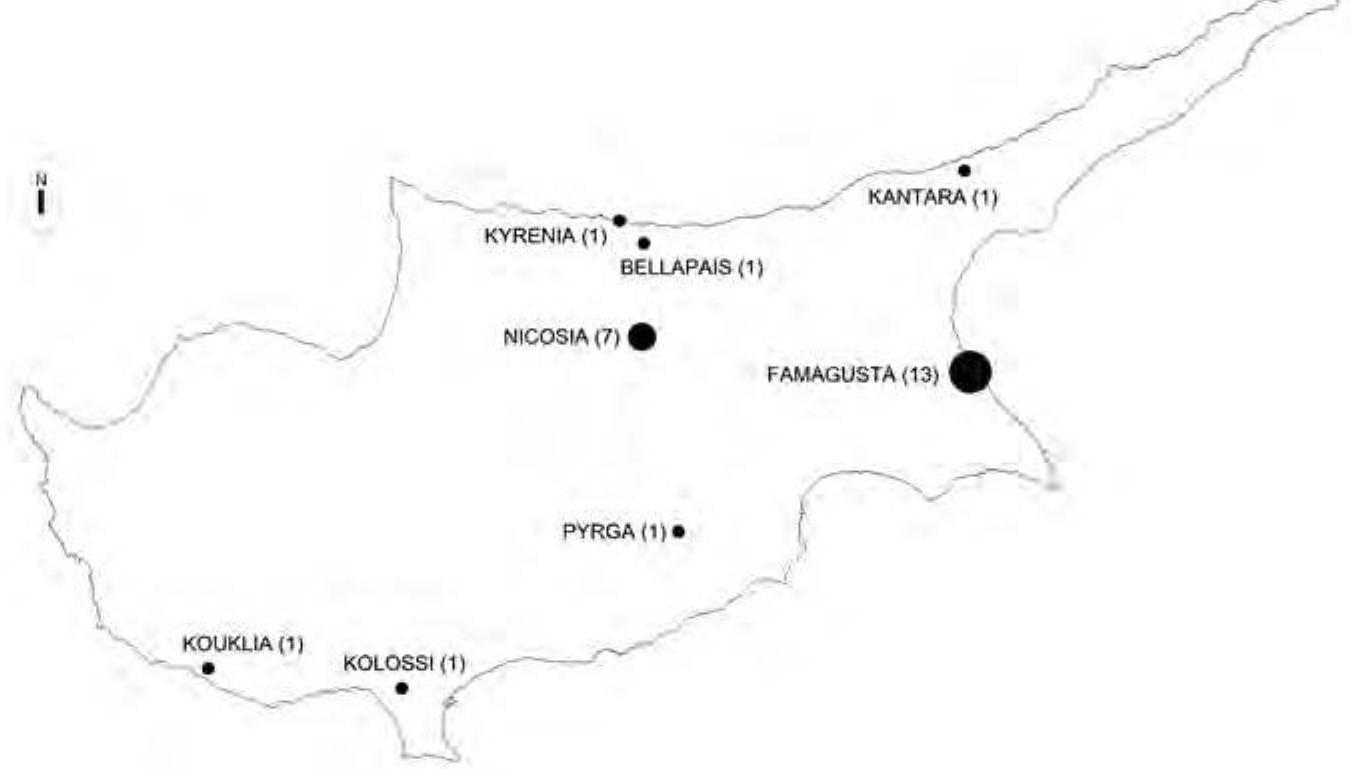 map of cyprus showing the location of the medieval