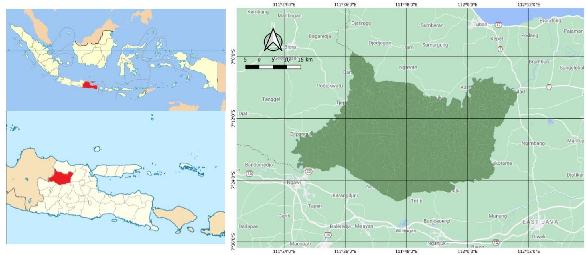 Map of bojonegoro district, east java province, indonesia