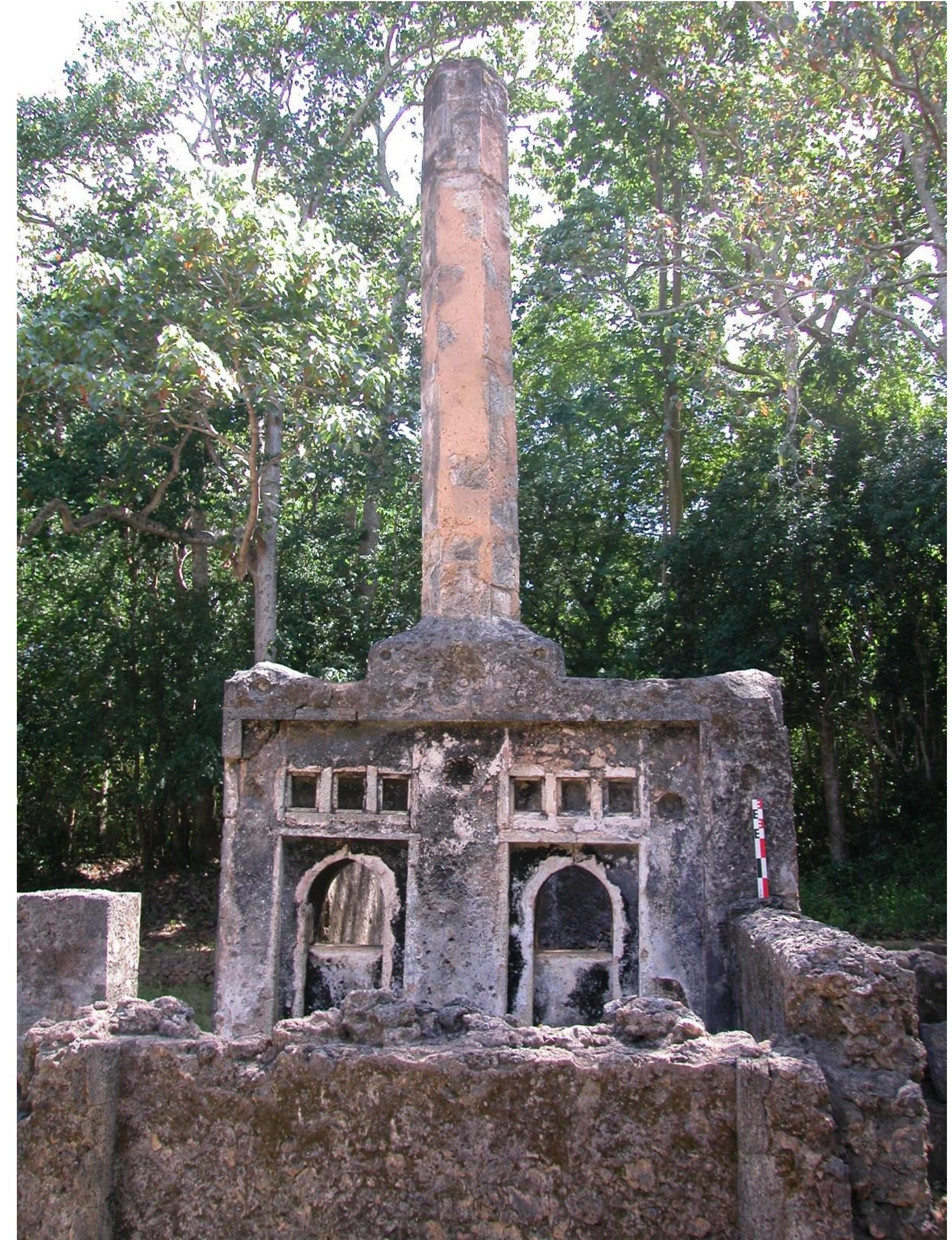 15th century pilar tomb gedi with niches and ceramic inlays.