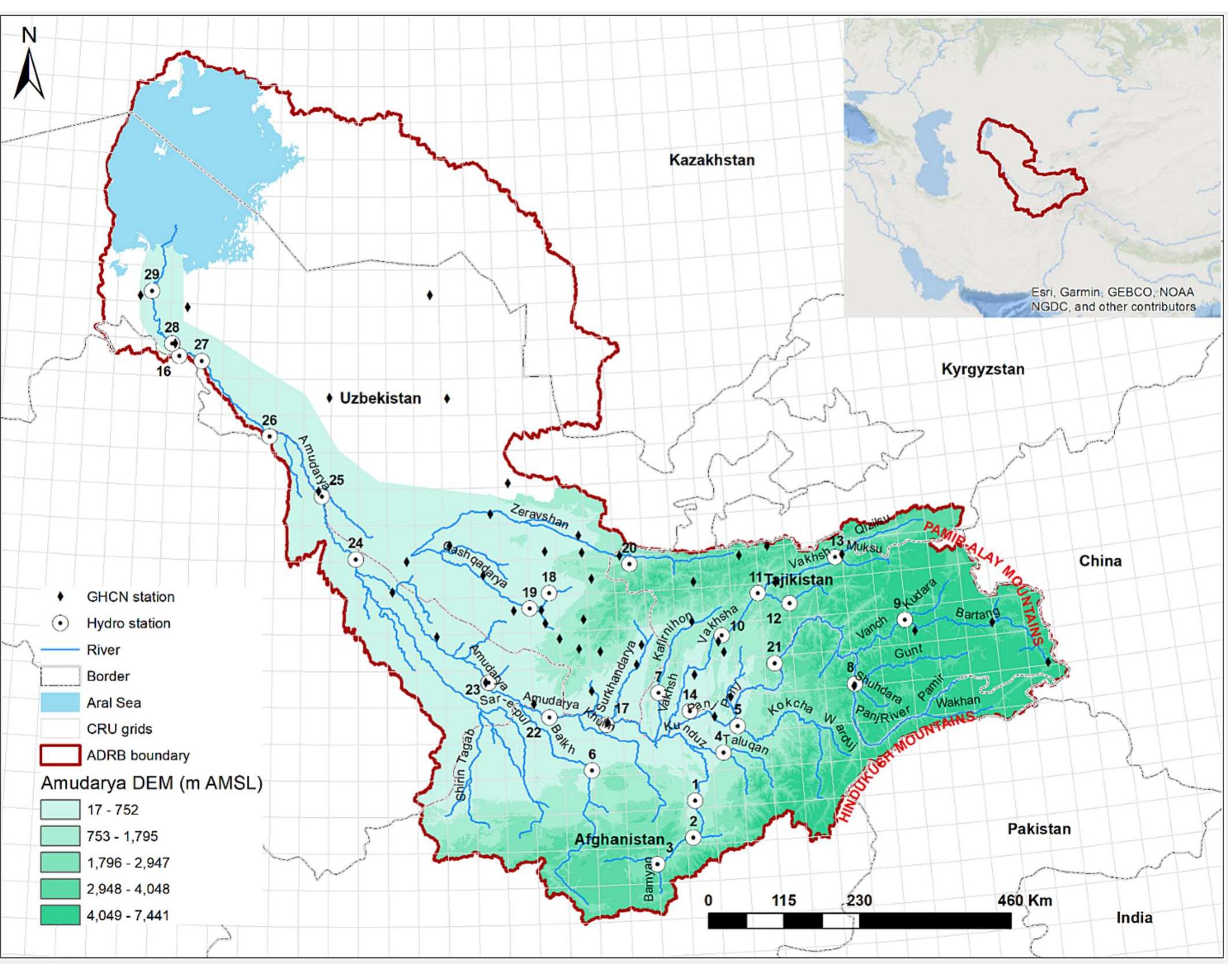 The geographical location of the amudarya river basin,