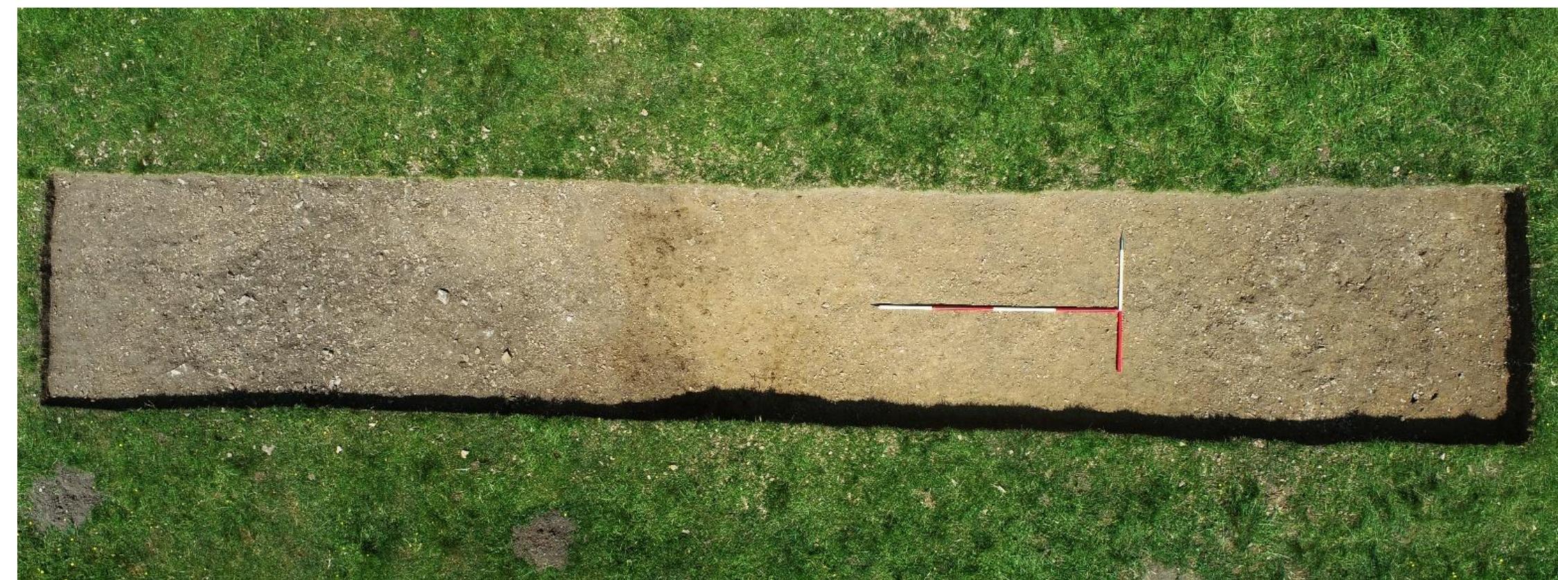 Mid excavation overhead photo of trench 2, facing north.