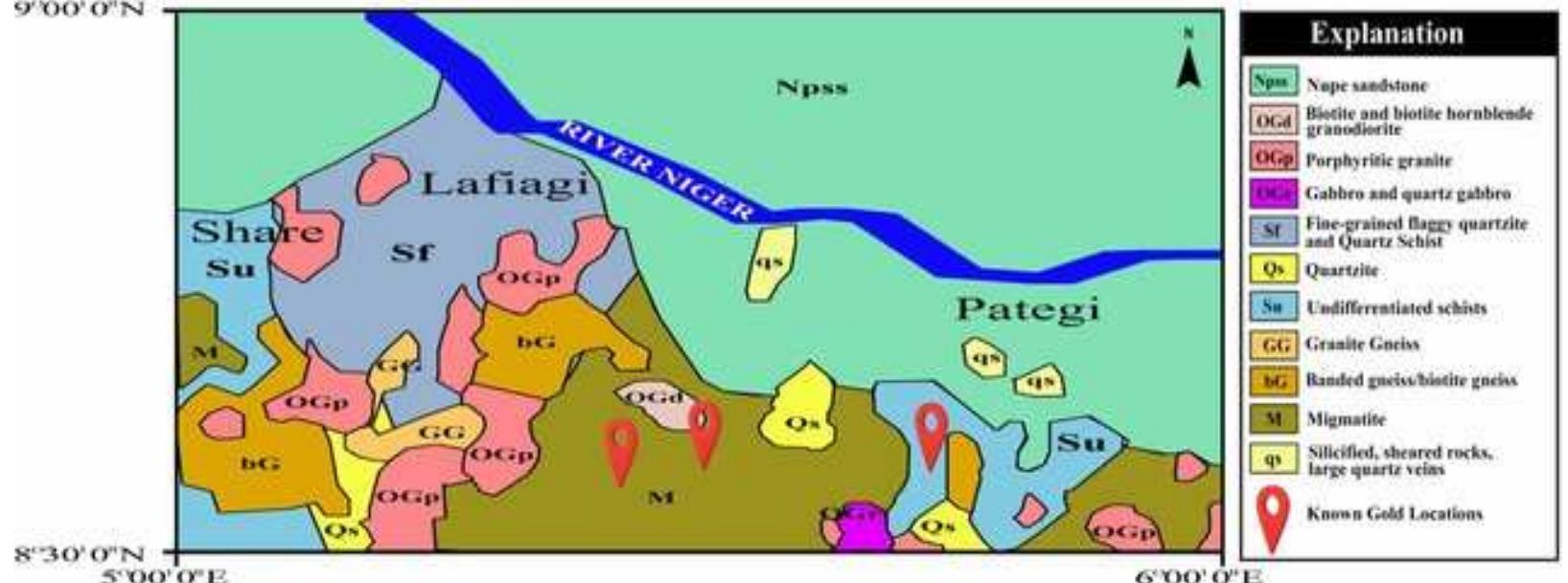 Simplified geological map of share-pategi areas commonly