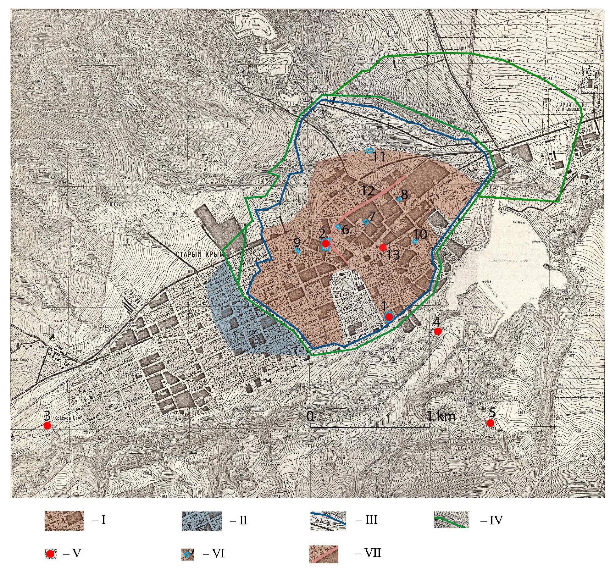 Staryi krym / solkhat, map of medieval archaeological and