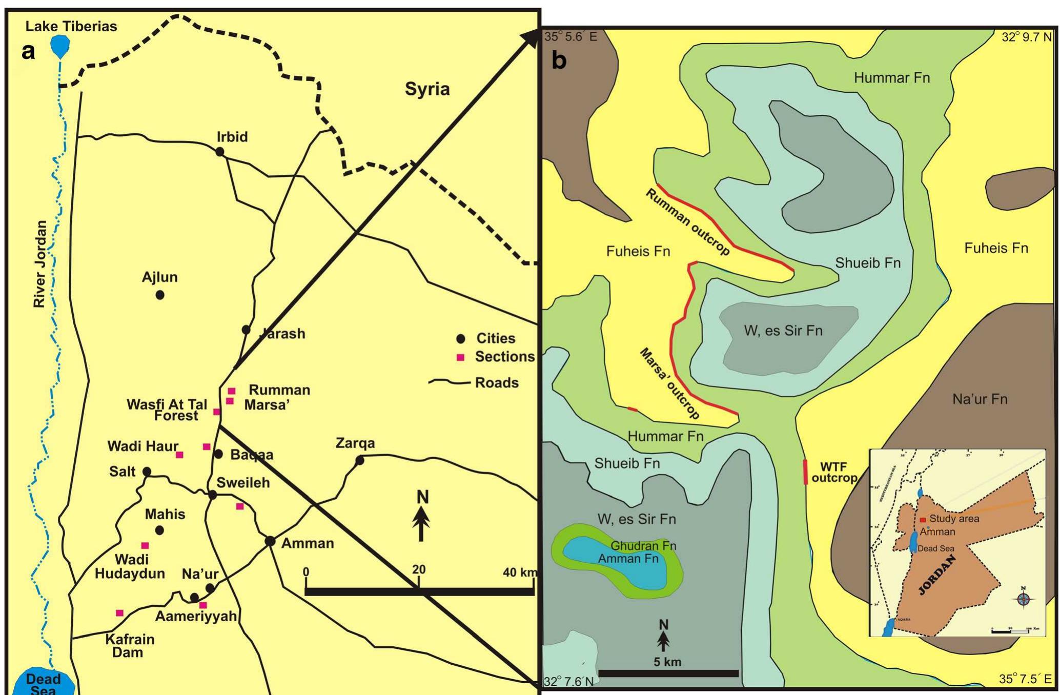 A geological map as a location map of the three measured