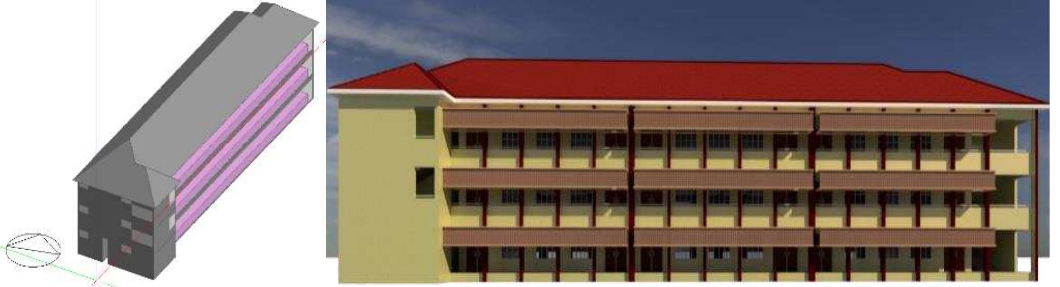 Optimised model, isometric view (left), front view (right)