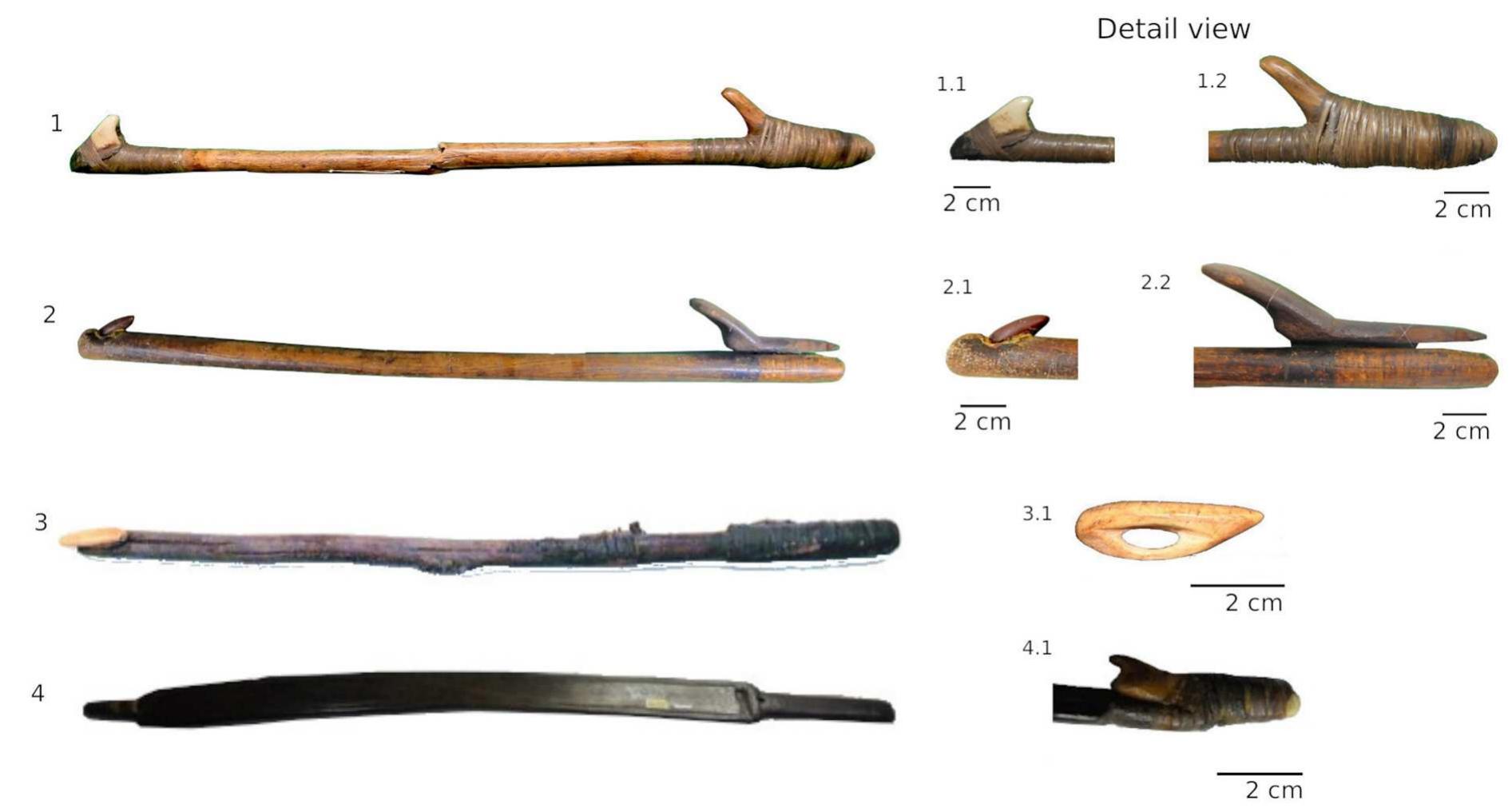 Well preserved atlatls, with close-up images of their hooks