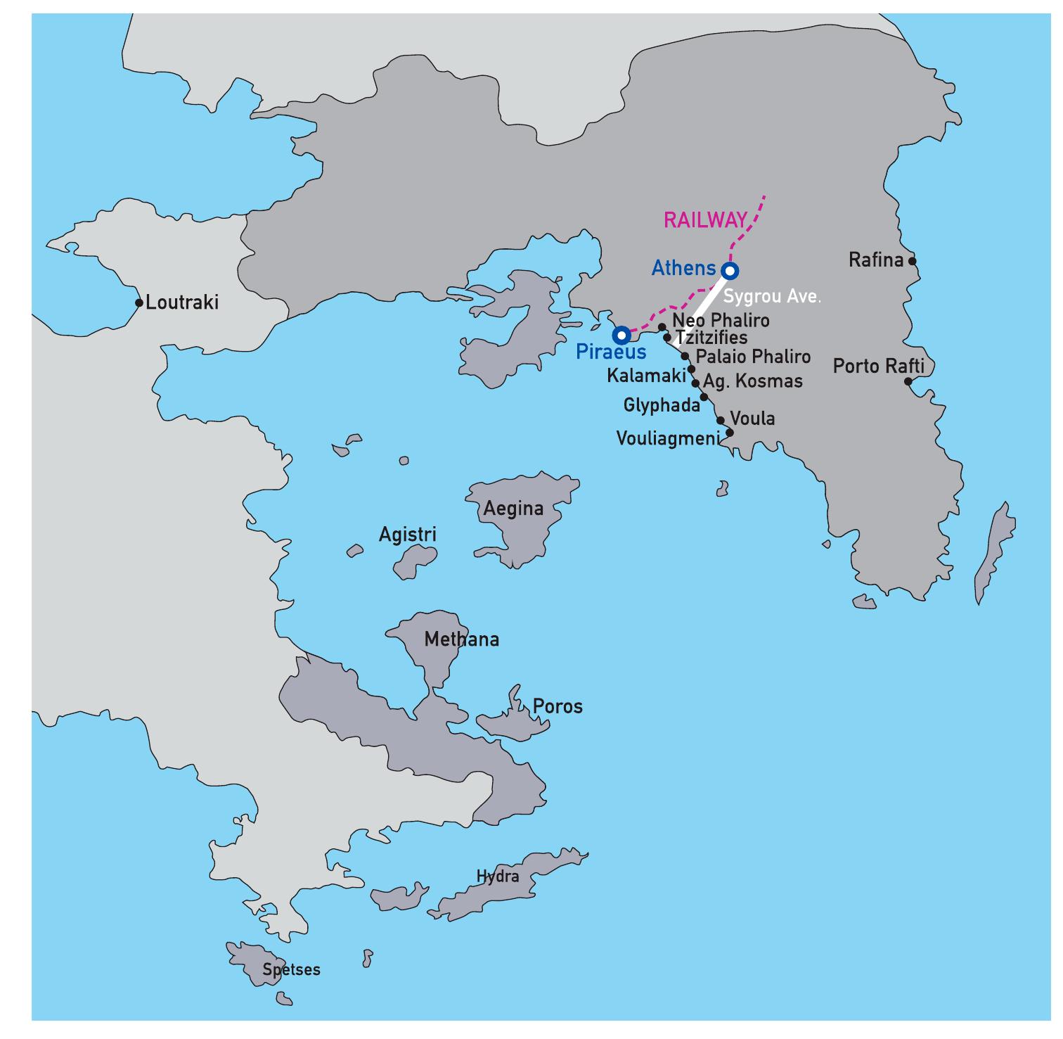 Map of the athenian seafront, the saronic islands and the