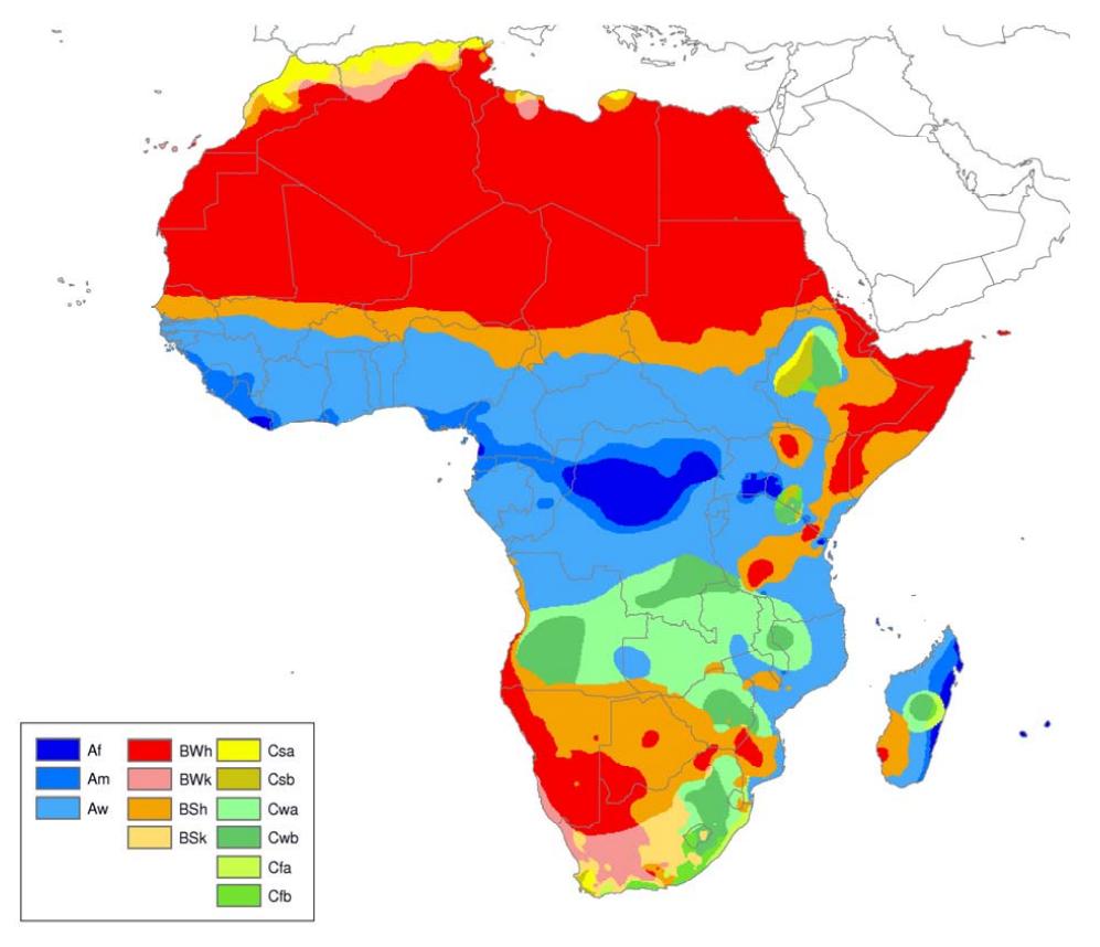 K6ppen-geiger climate type map of africa.