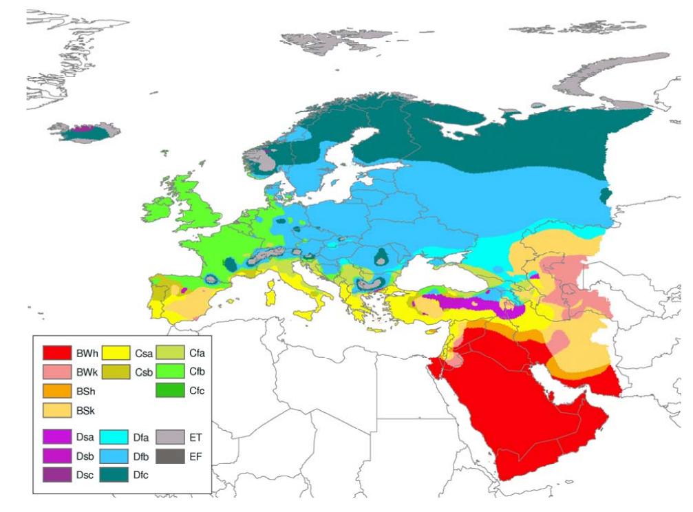 Koppen-geiger climate type map of europe.