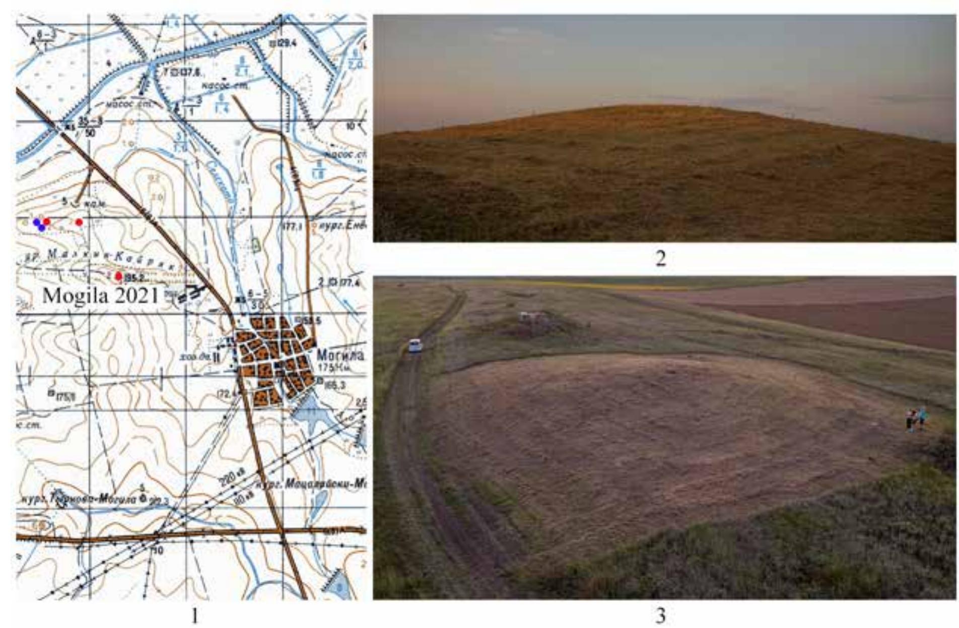 1, burial mounds excavated in mogila, marked on the soviet