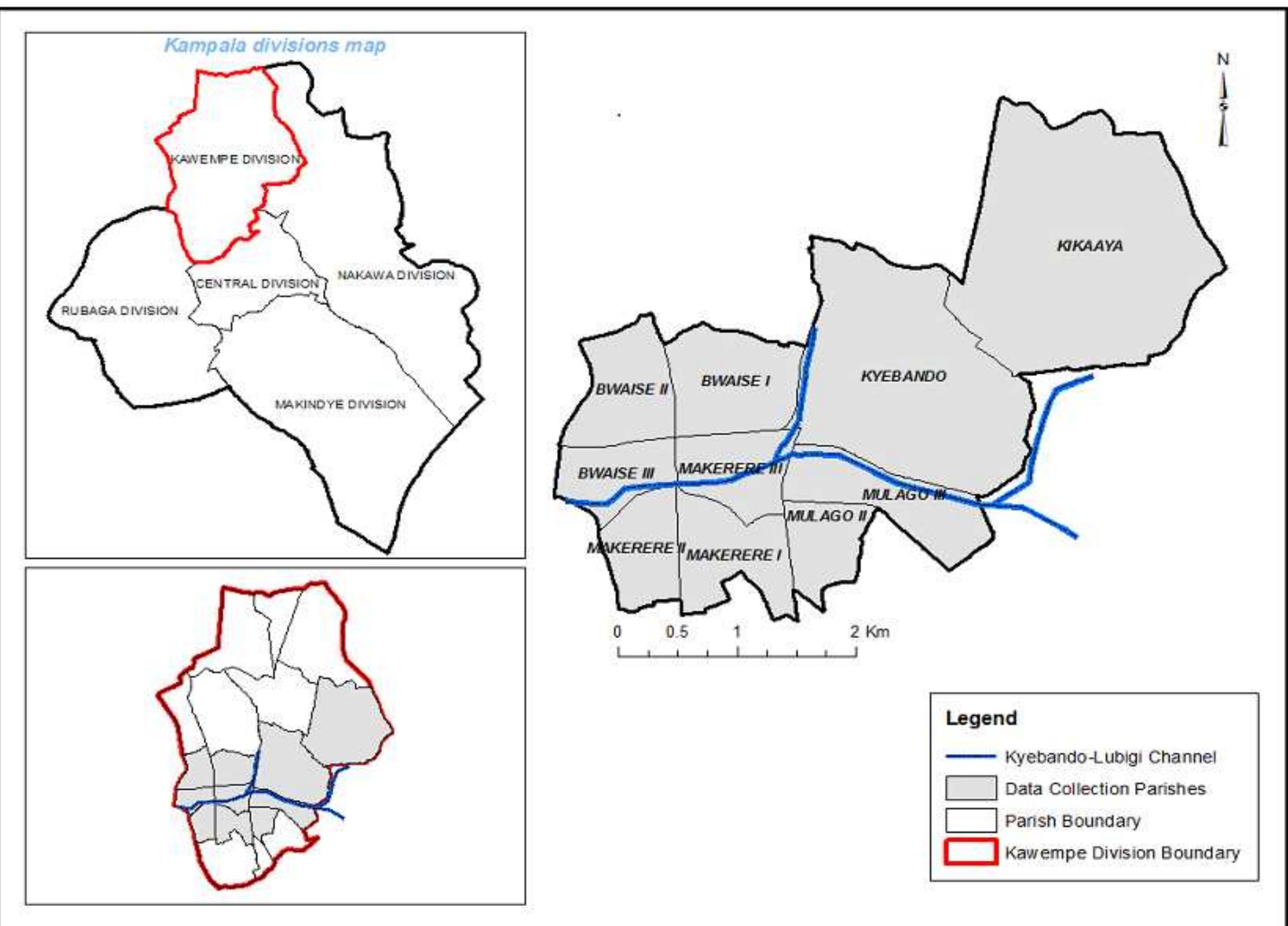Study area map showing kawempe division and the kyebando