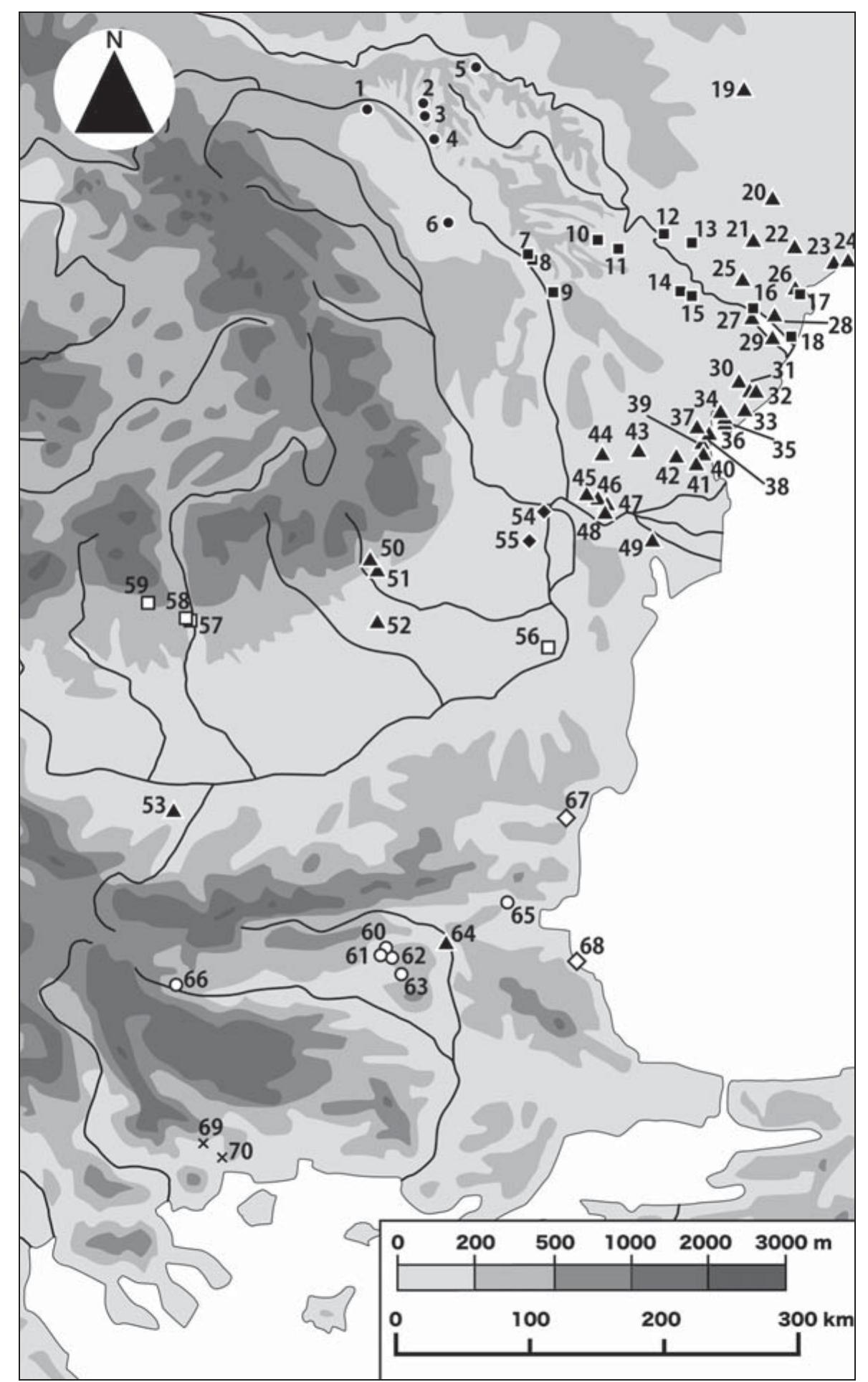 Map of southeastern europe showing the locations of sites
