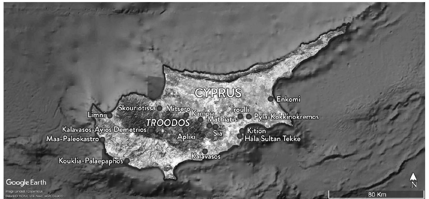 Map of cyprus showing sites mentioned in the text. note that