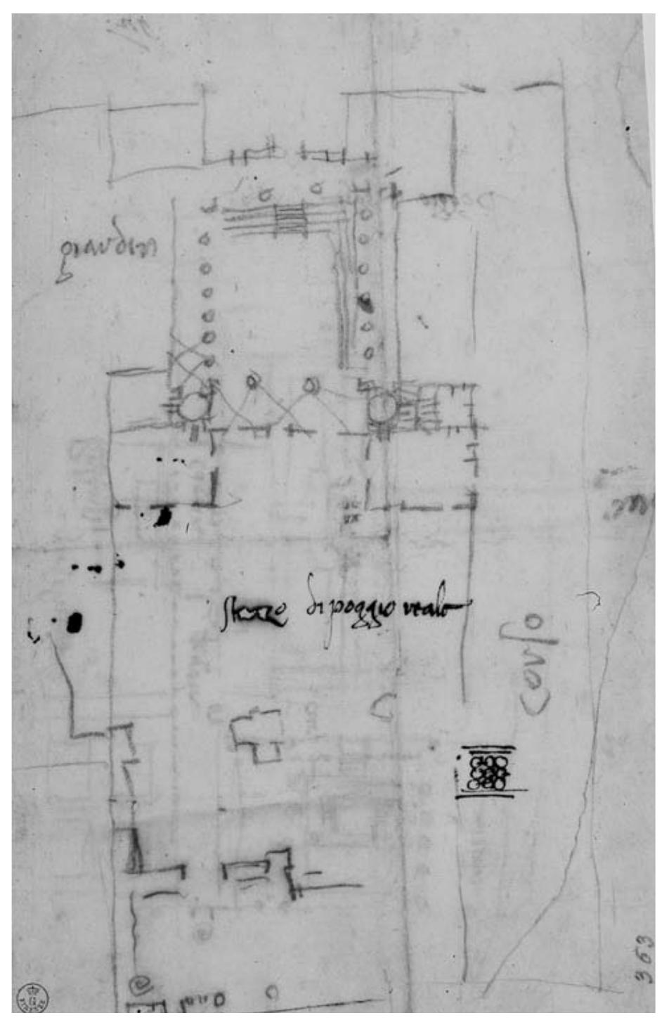 Baldassarre peruzzi, sketch of the plan of the villa of