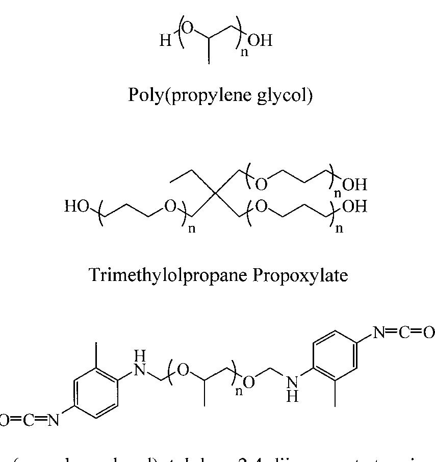 Chemical structures of the diol, triol, and diisocyanate