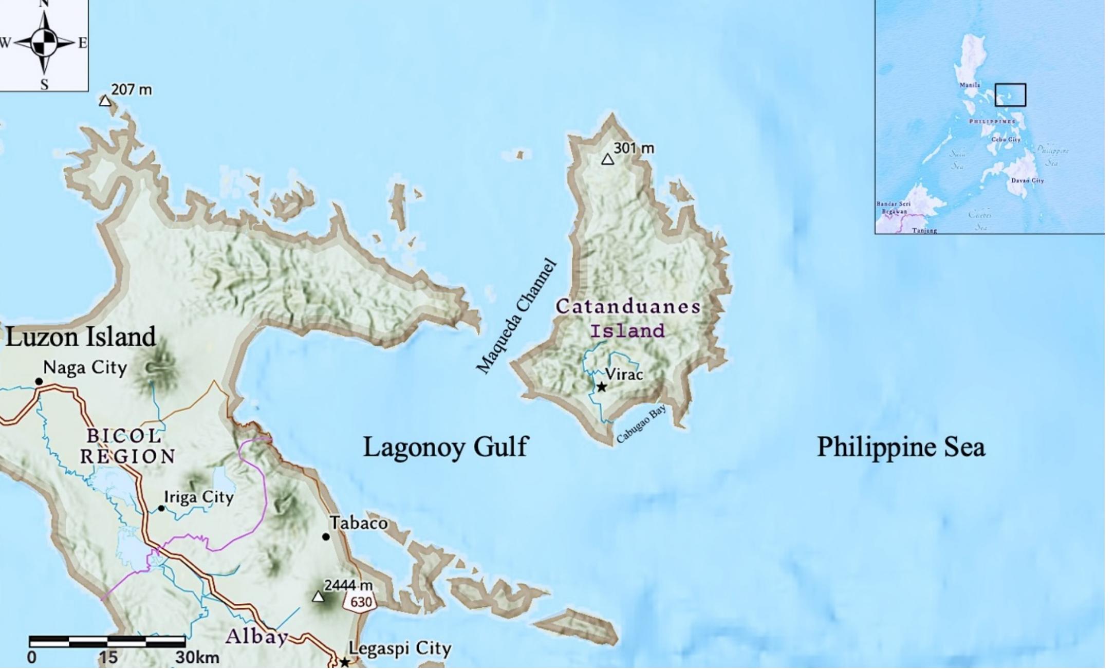 Map of catanduanes island, philippines; zoom-out location in