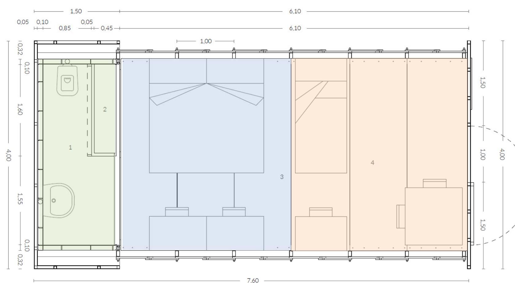 Diva—emergency shelter with variable dimensions. plan of the