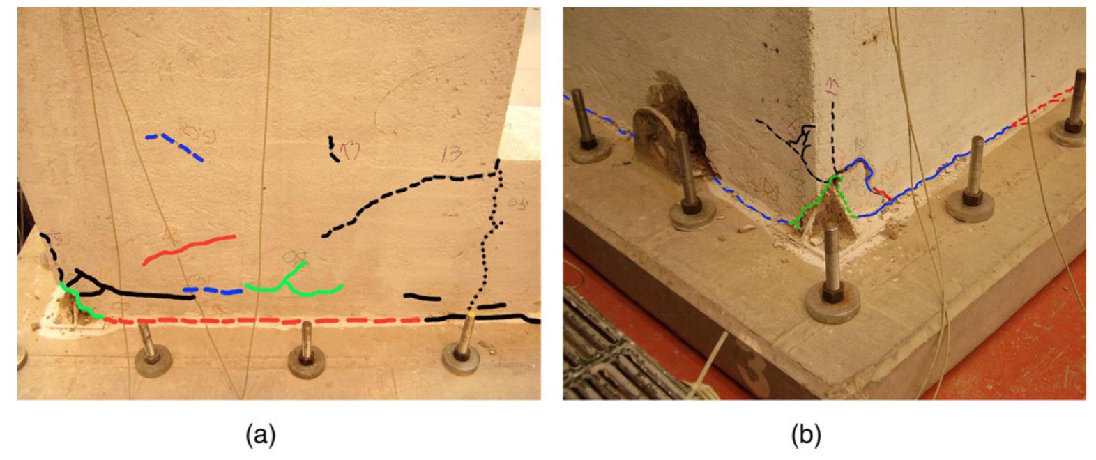 Cracks in the repaired stone masonry model: (a) south side;